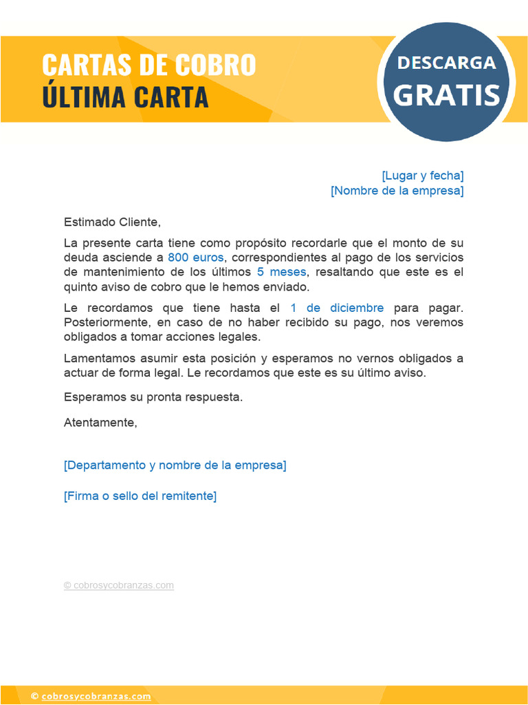Modelo De Aviso De Cobro