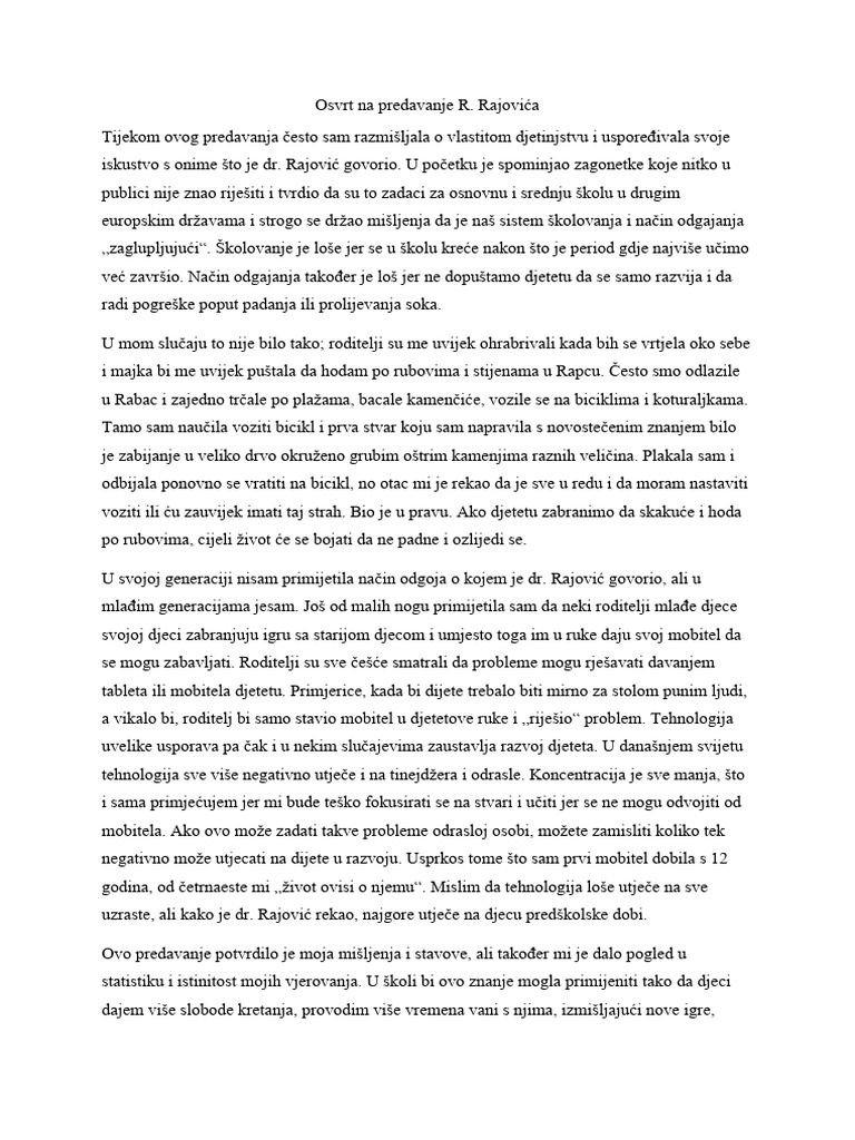 Osvrt Na Predavanje Likovni | PDF