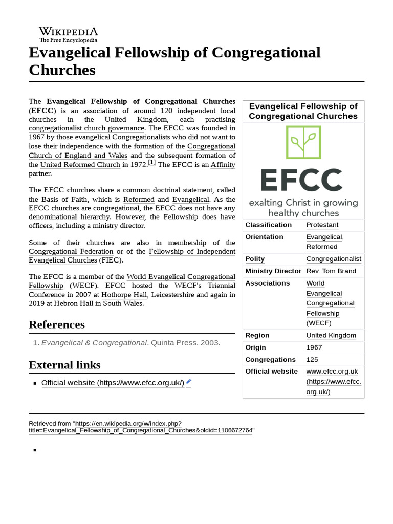 Evangelical Fellowship of Congregational Churches | PDF ...