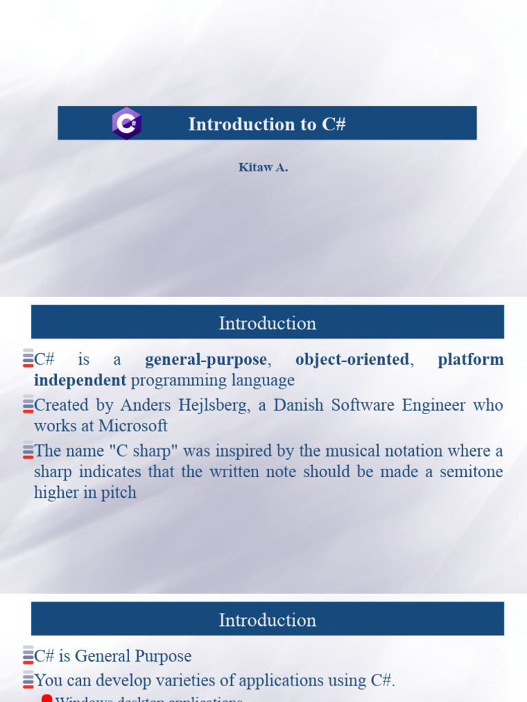 Intro To C# - Part 1 | PDF | C Sharp (Programming Language) | Data Type
