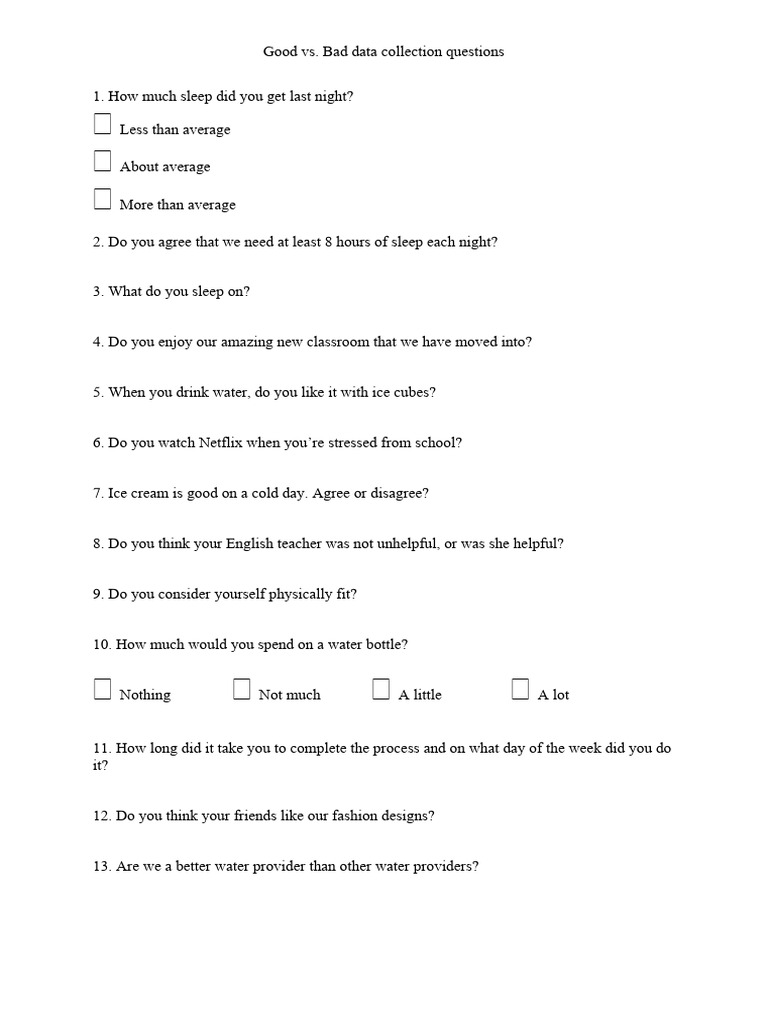 IGCSE Statistics - Questionnaire Questions | PDF