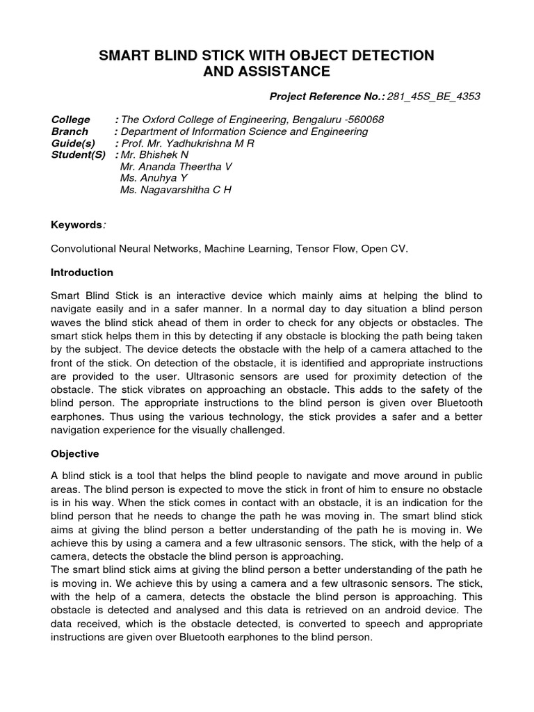 Blind Stick | PDF | Ultrasound | Speech Synthesis