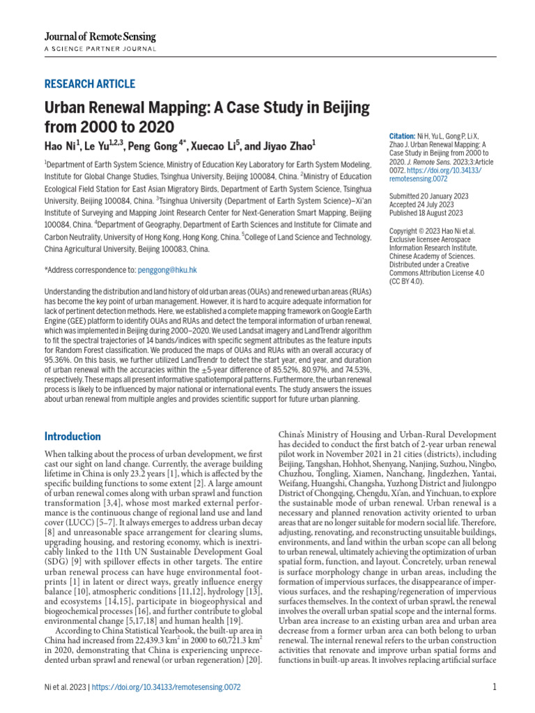 Urban Renewal Mapping: A Case Study in Beijing From 2000 To 2020 | PDF ...