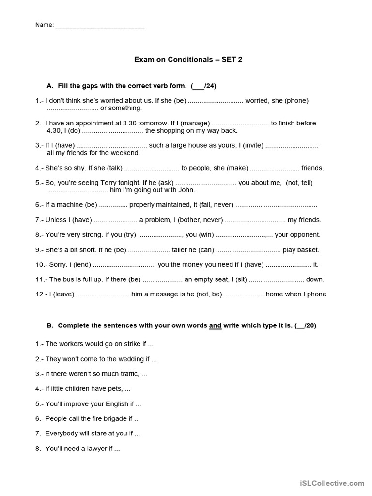 Exam On Conditional Types 0 1 and 2 | PDF | Language Arts & Discipline