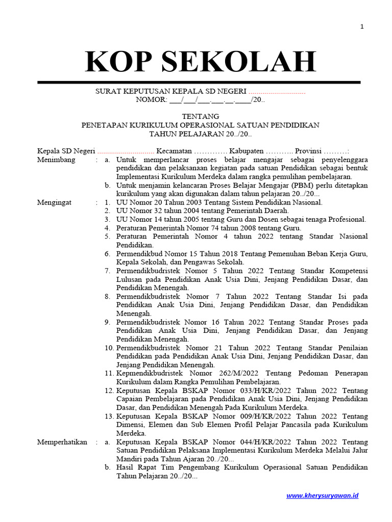SK Penetapan Kurikulum Merdeka | PDF