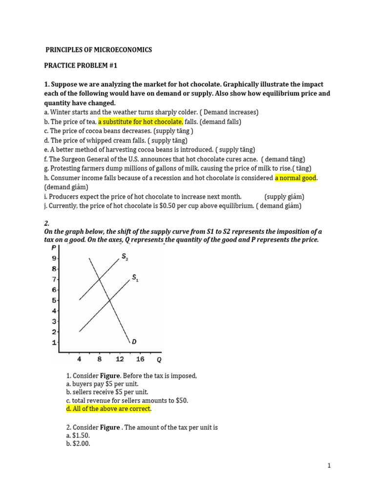 Principles of Microeconomics Practice Problem 1 | PDF | Demand | Prices