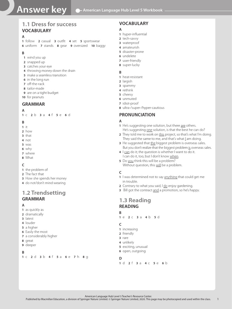 American Language Hub 5 Workbook Key | PDF | Electric Vehicle