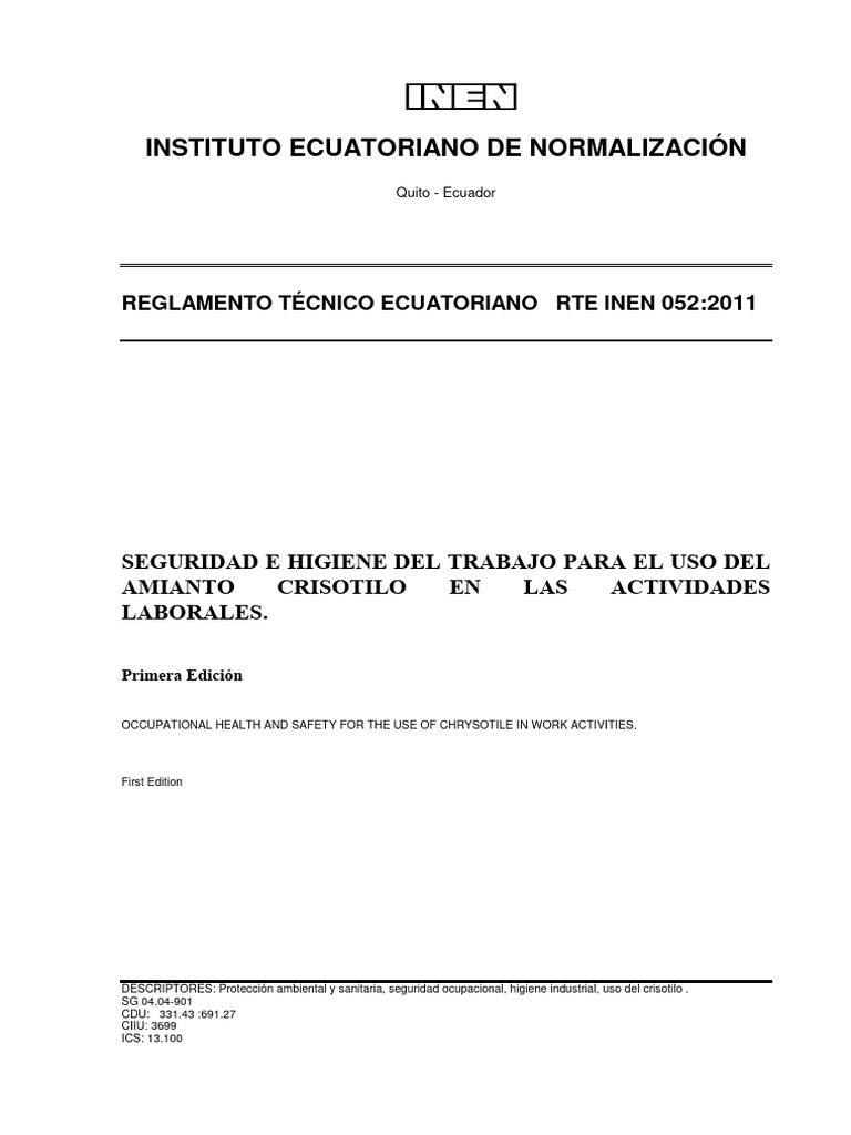 Seguridad Laboral con Crisotilo | PDF | Amianto | Ecuador