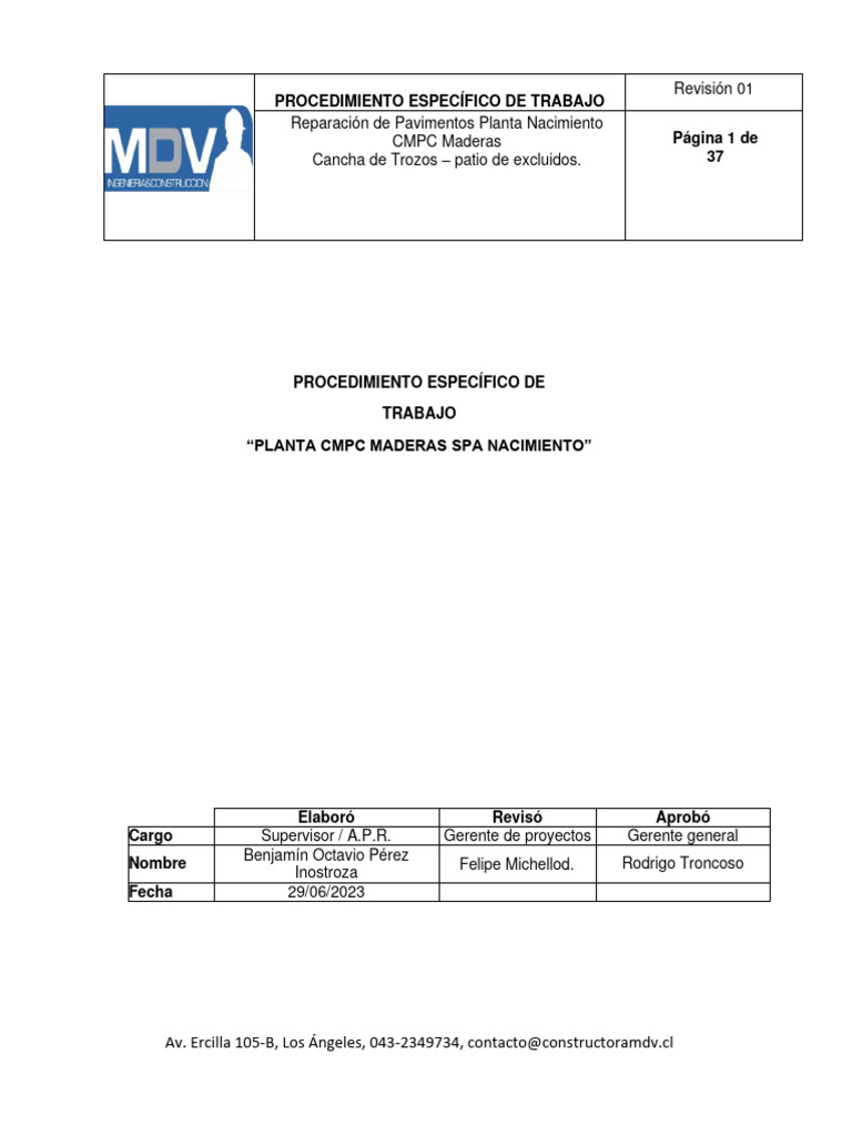 Procedimiento de Trabajo Obras Sanitarias | PDF | Hormigón | Seguridad y salud ocupacional