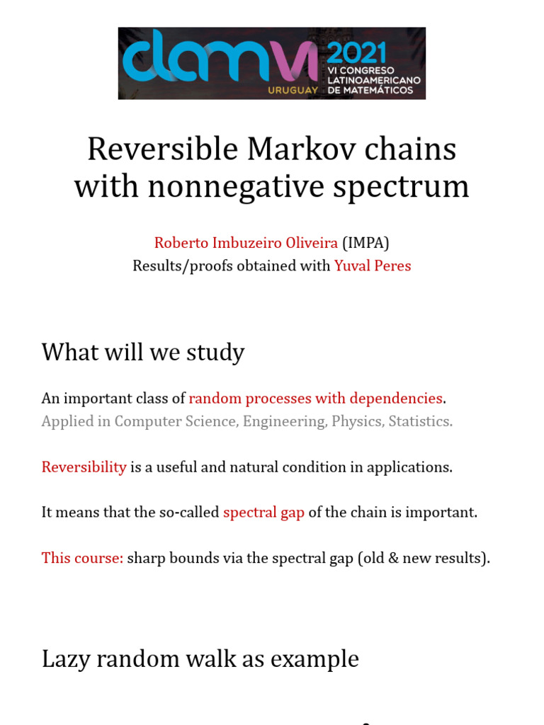 Reversible Markov Chains and The Spectrum | PDF | Markov Chain | Eigenvalues And Eigenvectors