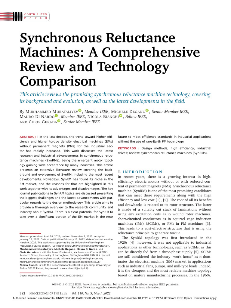 Synchronous Reluctance Machines A Comprehensive Review and Technology ...