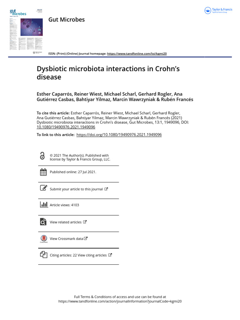 Dysbiotic Microbiota Interactions in Crohn S Disease | PDF | Causes Of ...
