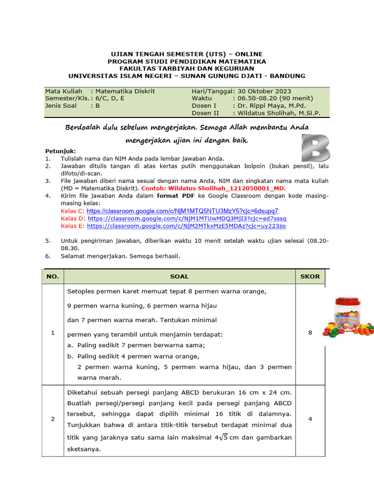 UIN - UTS B MatDisk Okt 2023 | PDF | Metode & Bahan Ajar