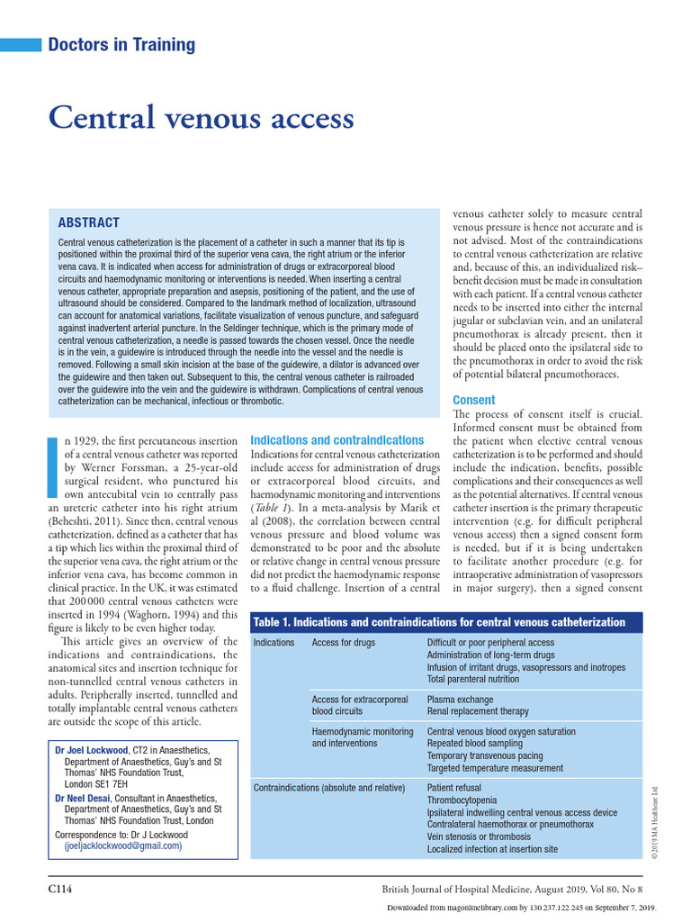 Central Venous Access - 2019 (Gen, Ind-Contr) | PDF | Vein | Catheter