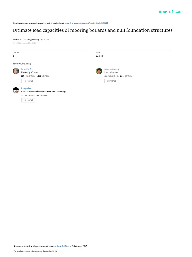 Ultimate Load Capacities of Mooring Bollards and Hull Foundation Structures | PDF | Strength Of ...