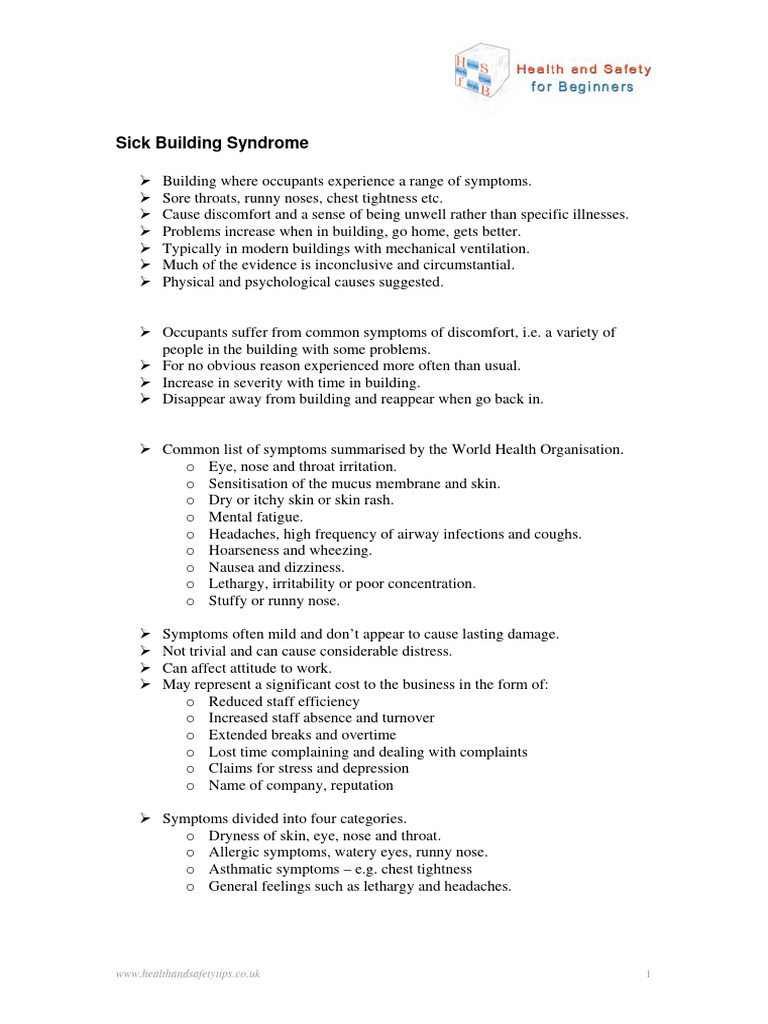 Sick Building Syndrome Revision | PDF | Ventilation (Architecture ...
