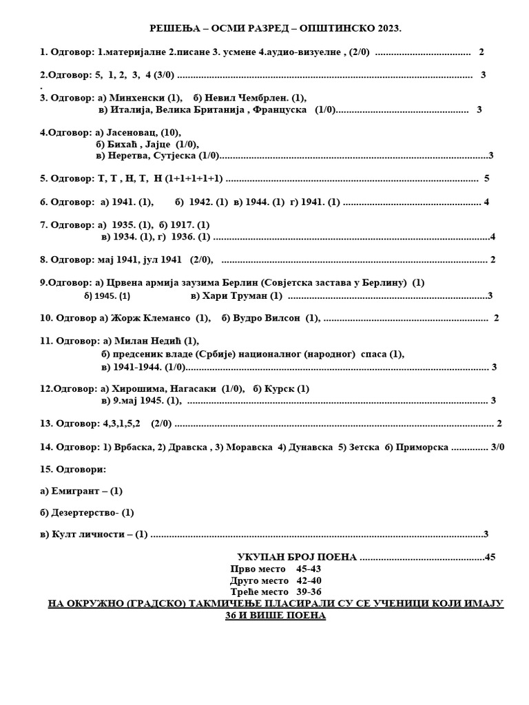 Kljuc Osmi Opstinsko Os 2023 | PDF