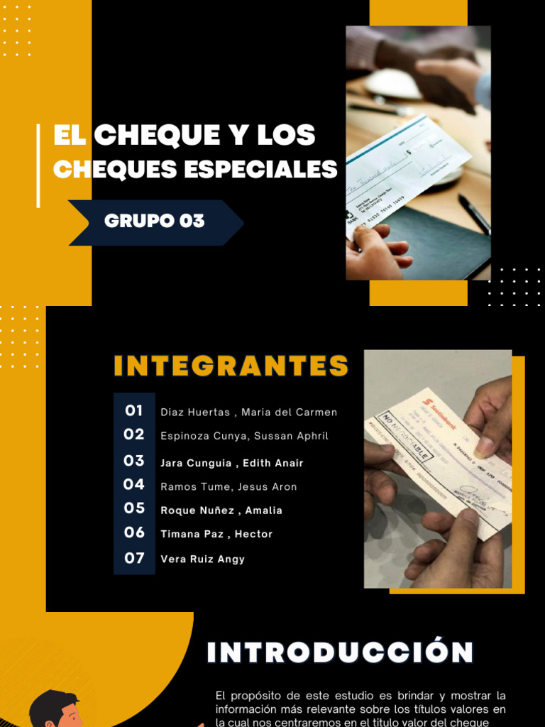 El Cheque y Los Cheques Especiales - Grupo 03 | PDF | Cheque | Bancos