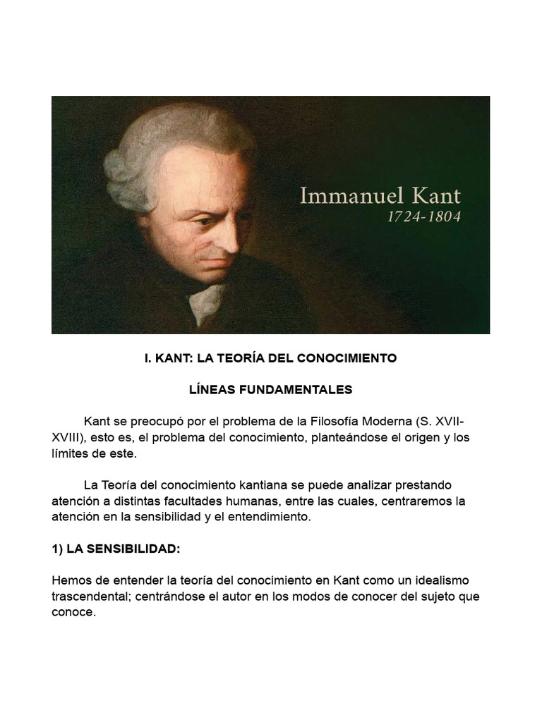 Kant. La Teoría Del Conocimiento. (2) | PDF | Immanuel Kant | Conocimiento