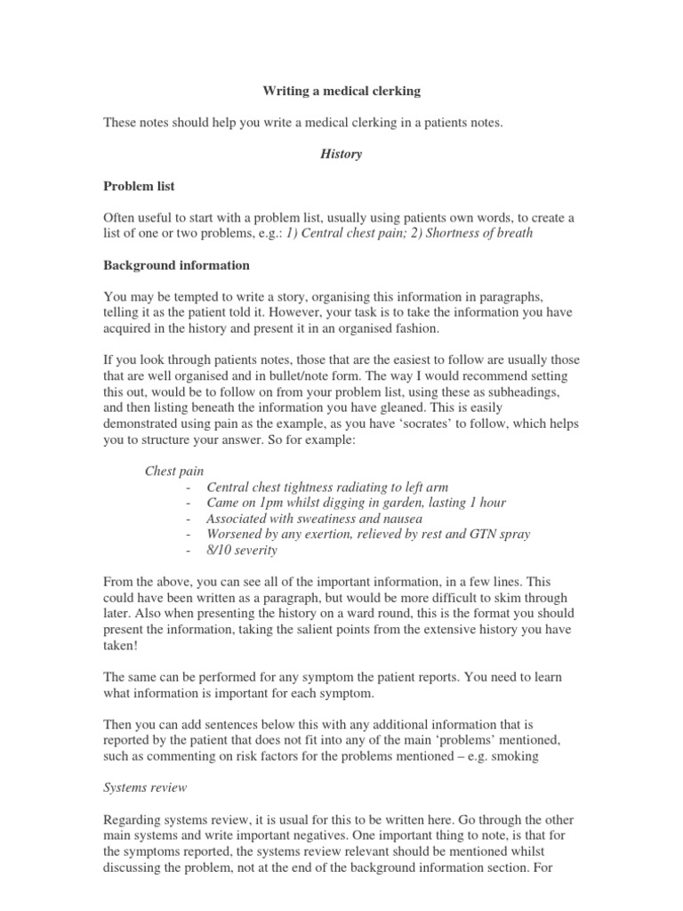 Writing a Medical Clerking | Medical Diagnosis | Heart