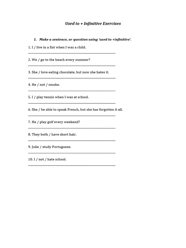 Used To + Infinitive Exercise | PDF | Coffeehouse | Food And Drink