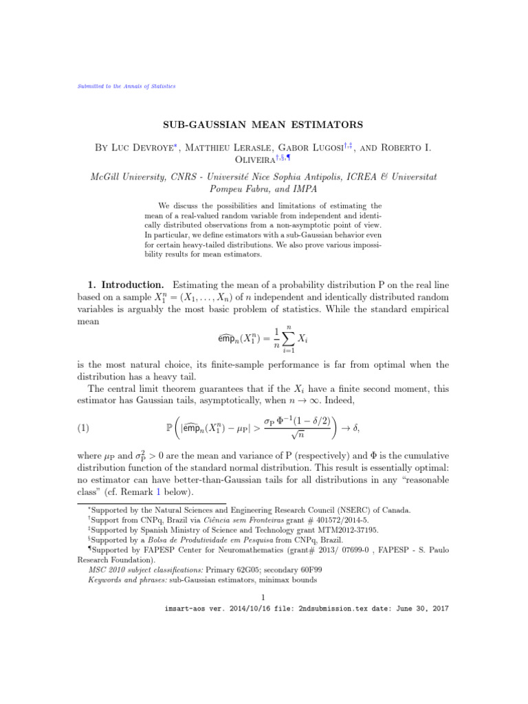 Sub Gaussian Mean Estimators Pdf Estimator Variance