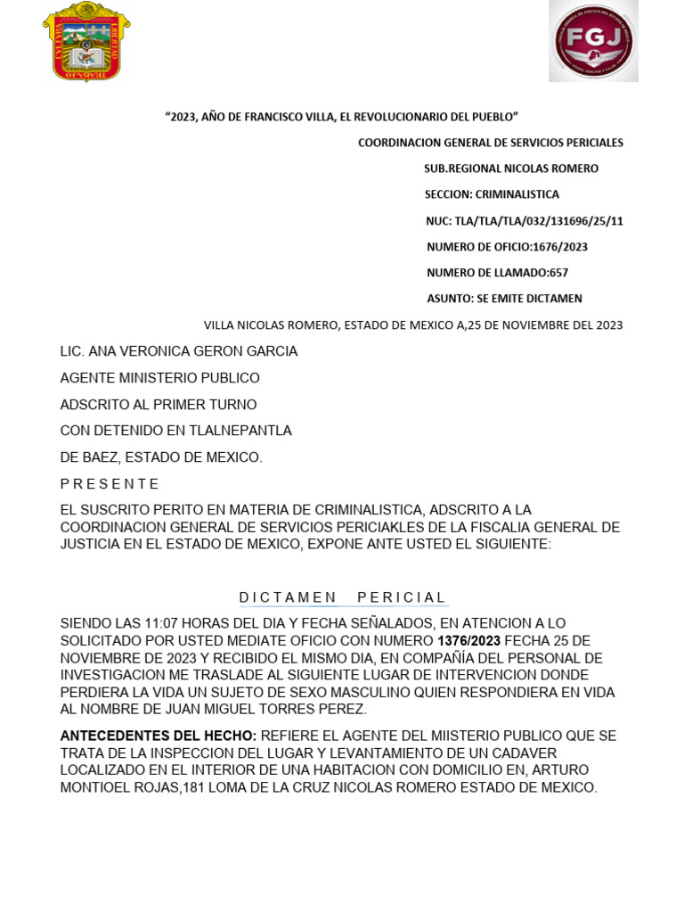 Dictamen Pericial de Homicidio | PDF | Ciencia forense | Justicia