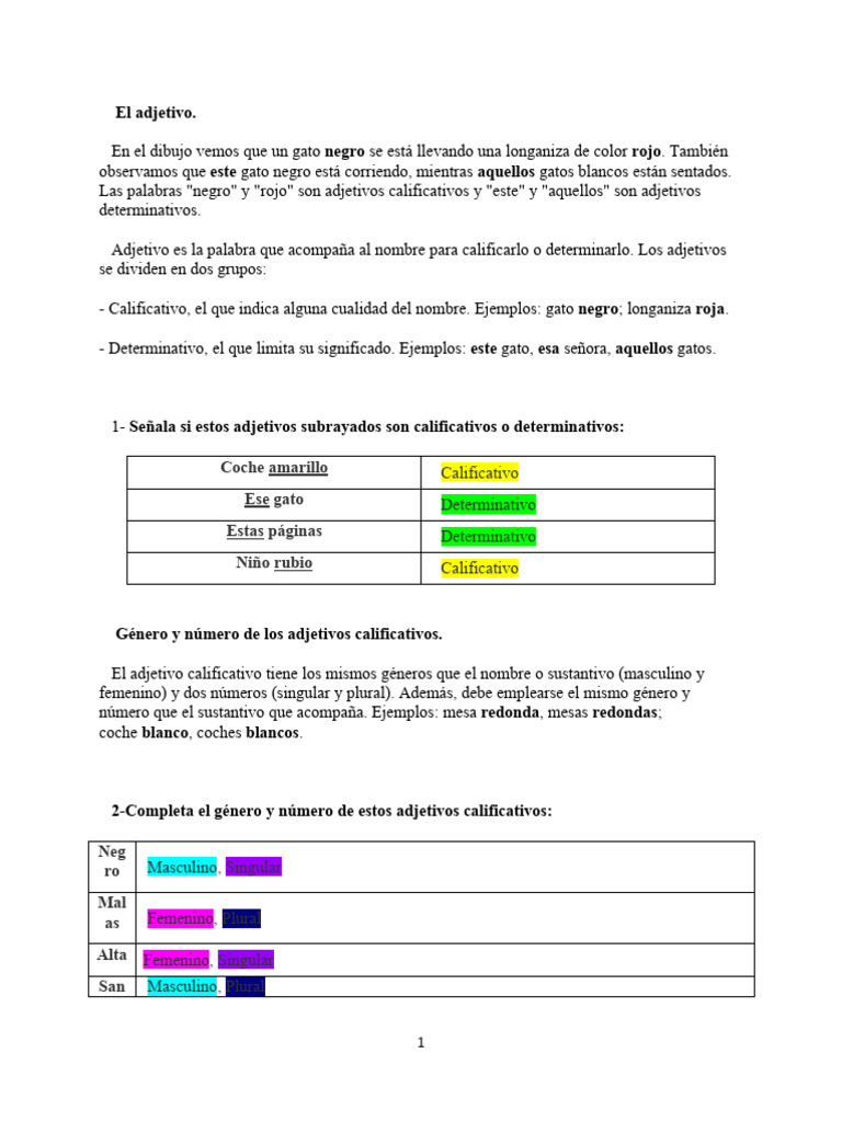Guía Completa de Adjetivos en Español | PDF | Adjetivo | Género gramatical