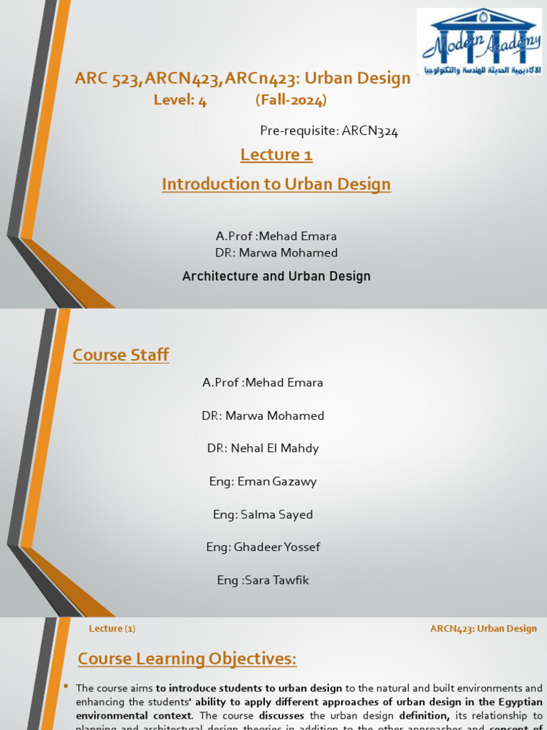 Urban Design Lecture 1 | PDF | Urban Design | Educational Technology