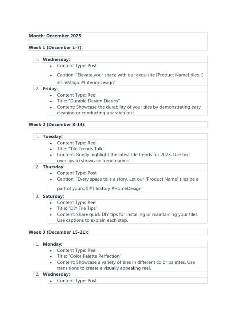 Tile Studio December Content Calendar | PDF | Social Science | Home ...