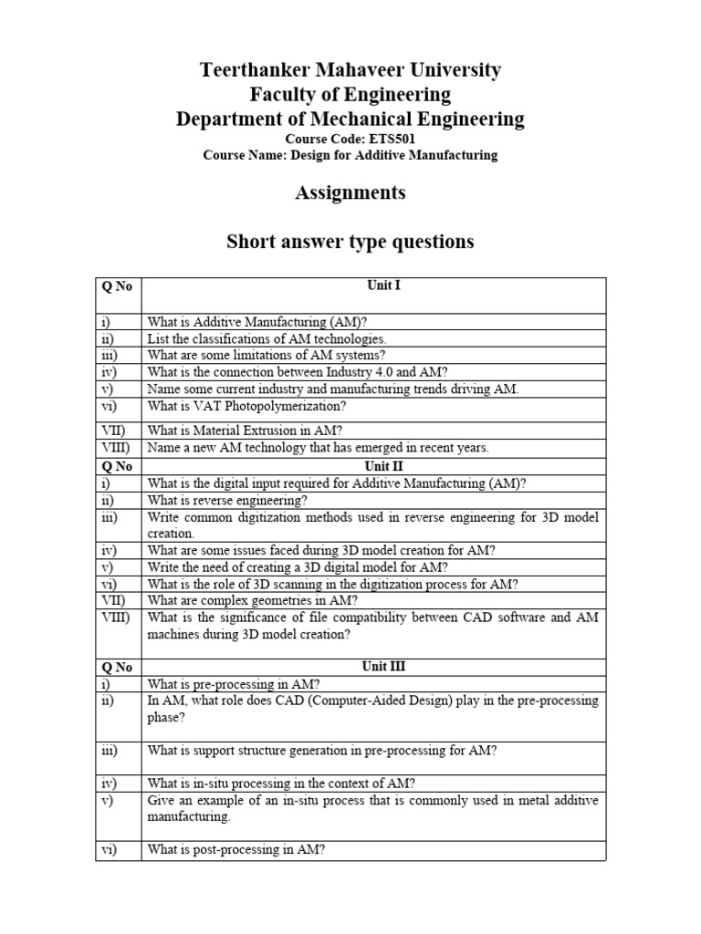 ETS501 (Design For AM) Assignment | PDF | 3 D Printing | 3 D Computer ...