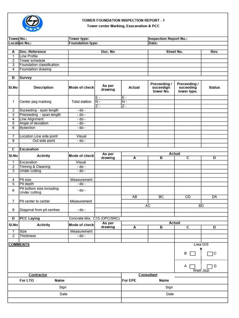 22 Tower Foundation Inspection Format | PDF | Building Materials ...