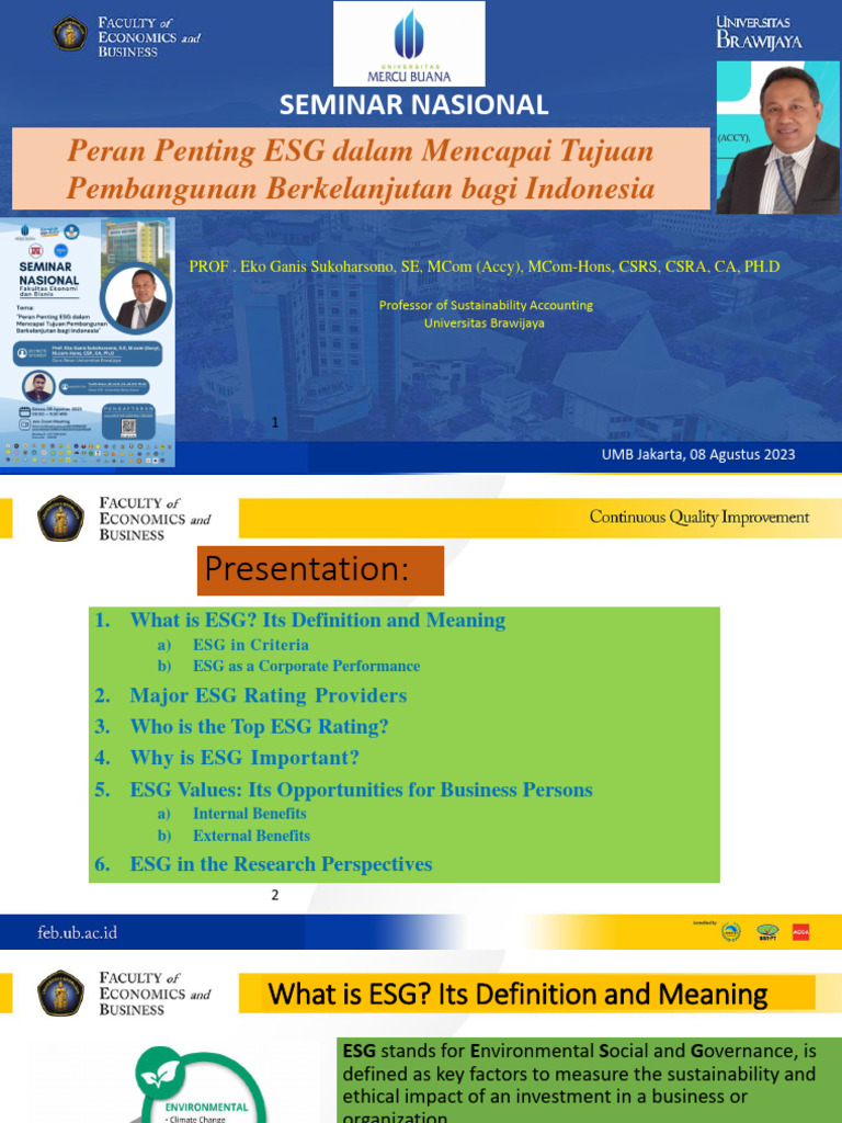 2023 - 08 - 08 Prof Eko Ganis - The Role of ESG On SDGs Seminar ...