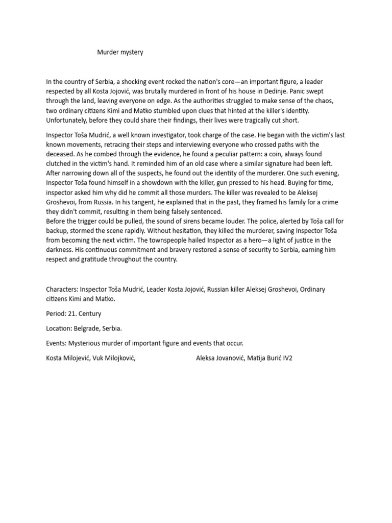 Horror Story Murder Mystery | PDF