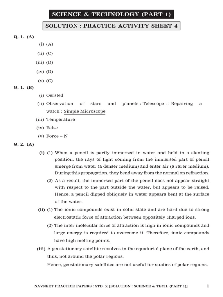 D0630 Sci Tech I Answers-Paper-4 | PDF | Periodic Table | Physical Chemistry