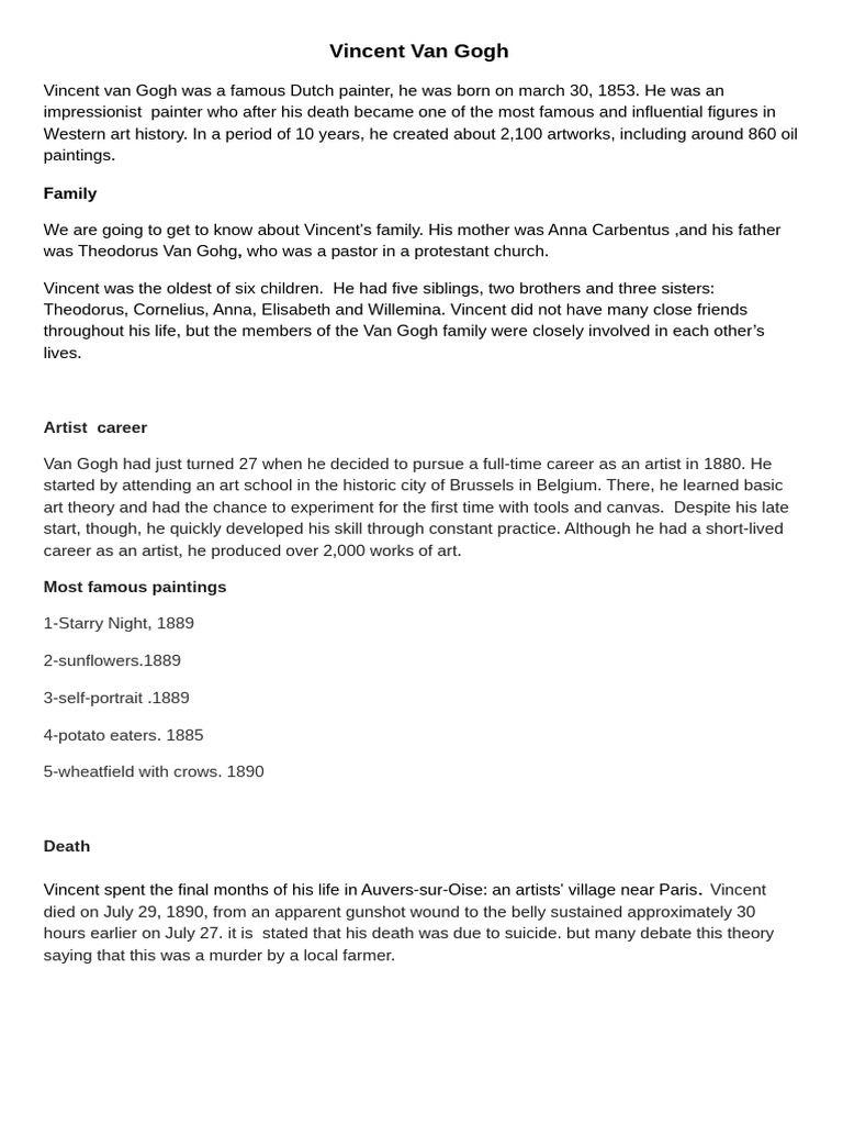 1st Script - Van Gogh | PDF | Vincent Van Gogh | Paintings