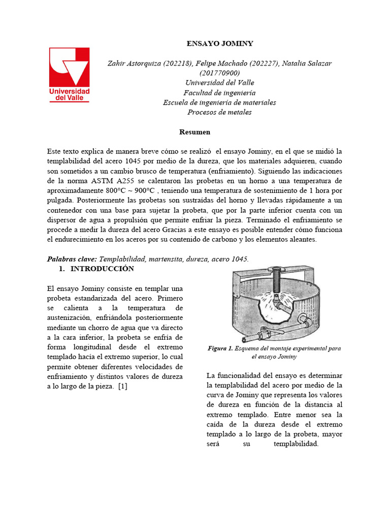 Ensayo Jominy: Templabilidad Acero 1045 | PDF | Acero | Materiales