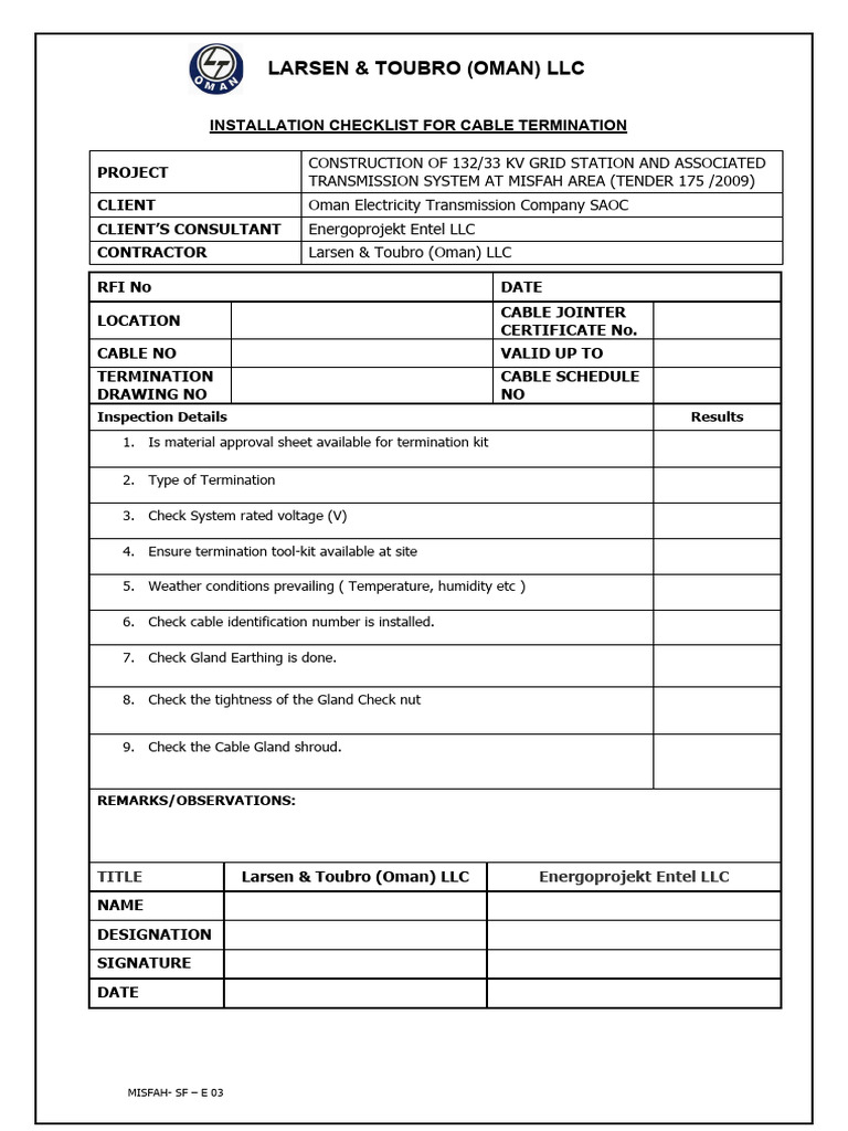3-Cable Termination Works Sheet | PDF