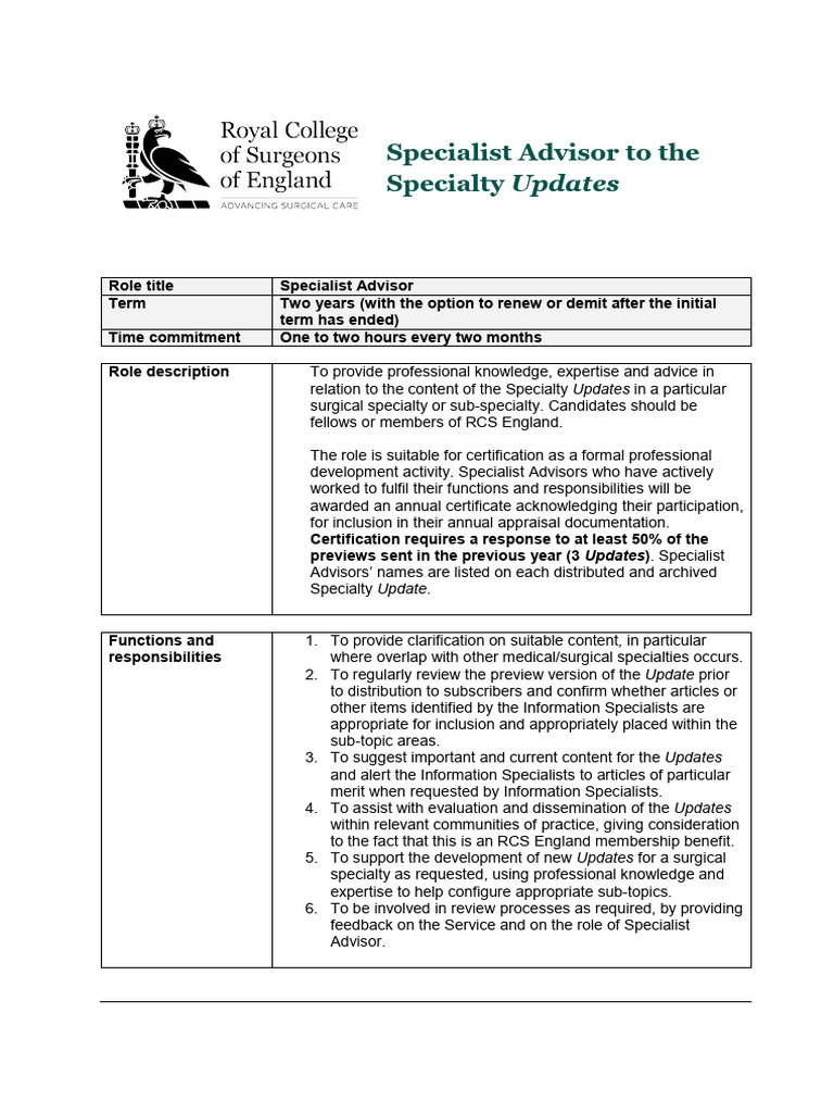 Role of Specialist Advisor in Surgery | PDF | Information