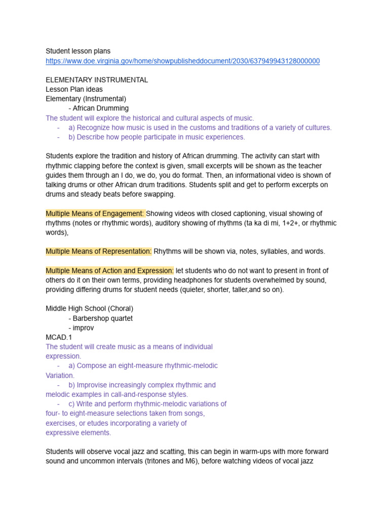 Kelly Donlan Student Lesson Plans 1 1 | PDF | Rhythm | Jazz