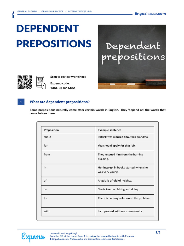 PREPOSITIONS - Dependent-Prepositions-British-English-Student3 STR B1 B2 | PDF | Preposition And ...