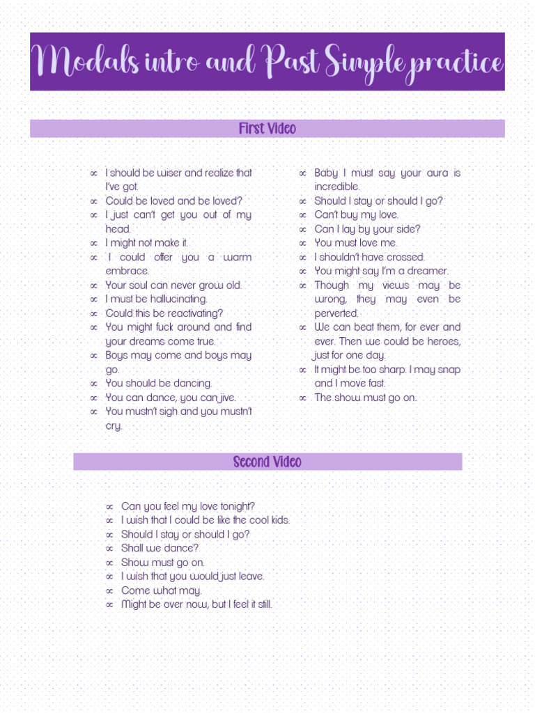 Modals and Past Simple Videos | PDF