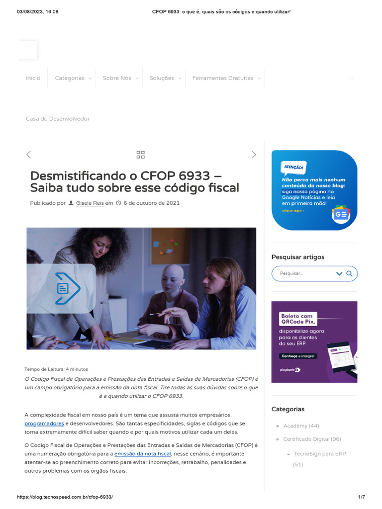 CFOP 6933_ o que é, quais são os códigos e quando utilizar! | PDF ...