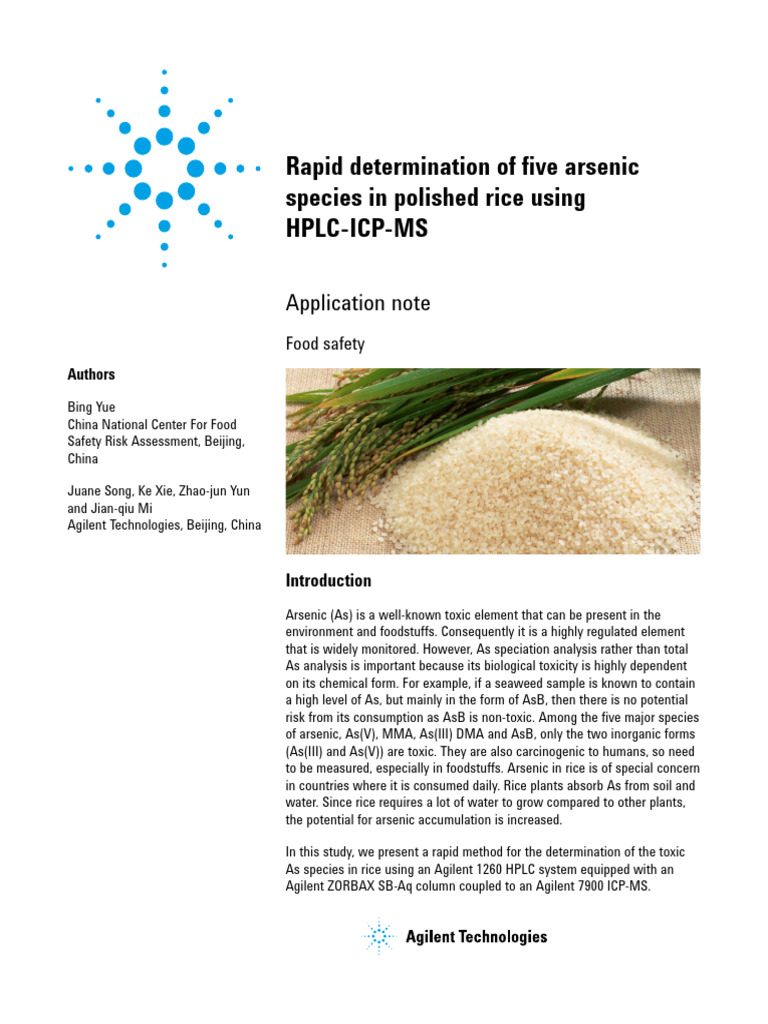 5991-5933EN Determination of Arsenic Species in Rice Using HPLC-ICP-MS | PDF | Arsenic | High ...