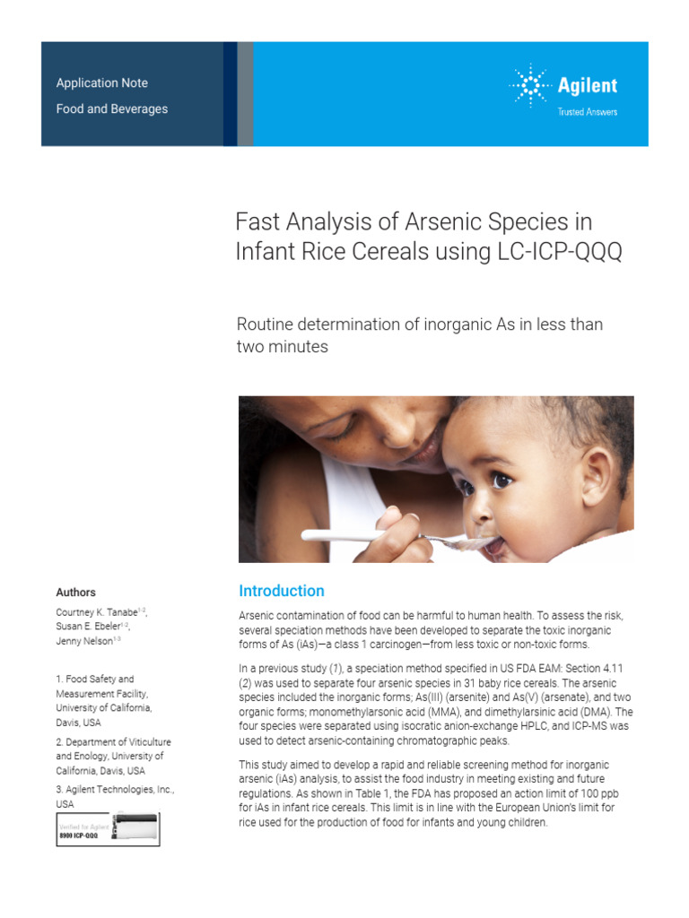 5991-9488EN Analysis of As Species in Infant Rice Cereals Using LC-ICP-QQQ | PDF | Arsenic ...