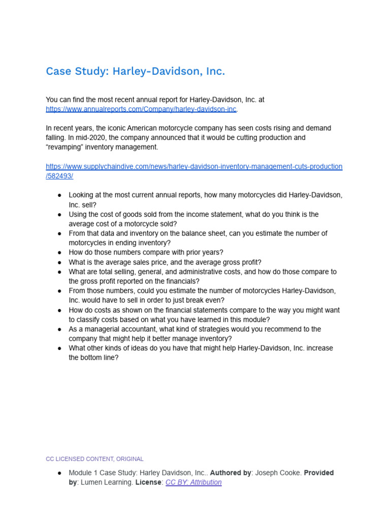 01 Case Study - Harley-Davidson, Inc. | PDF