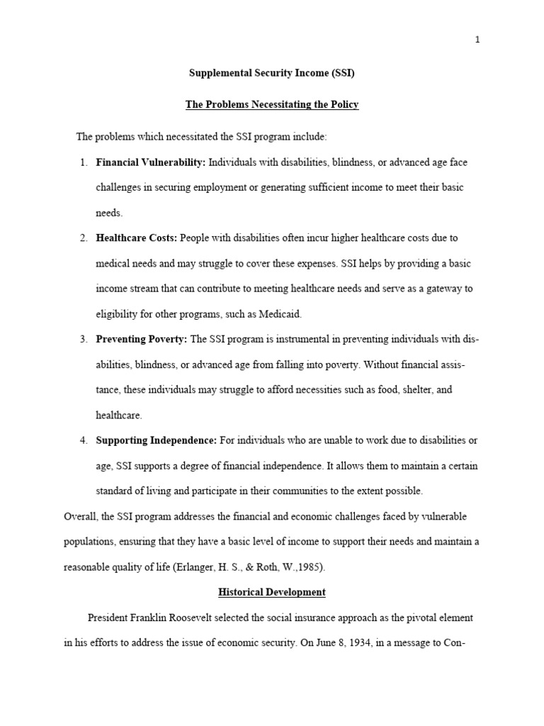 Supplemental Security Income Final Final | PDF | Cost Of Living ...
