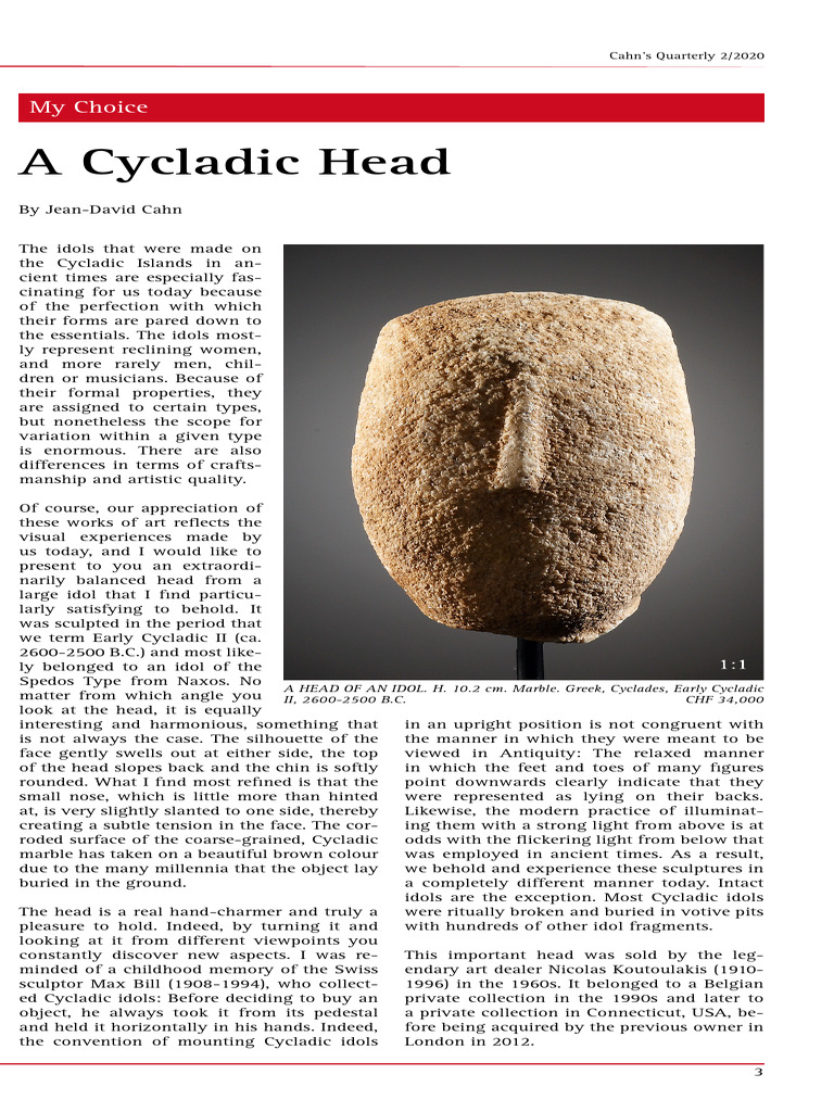 Cycladic Head Sculpture Analysis | PDF | Sculpture | Roman Empire