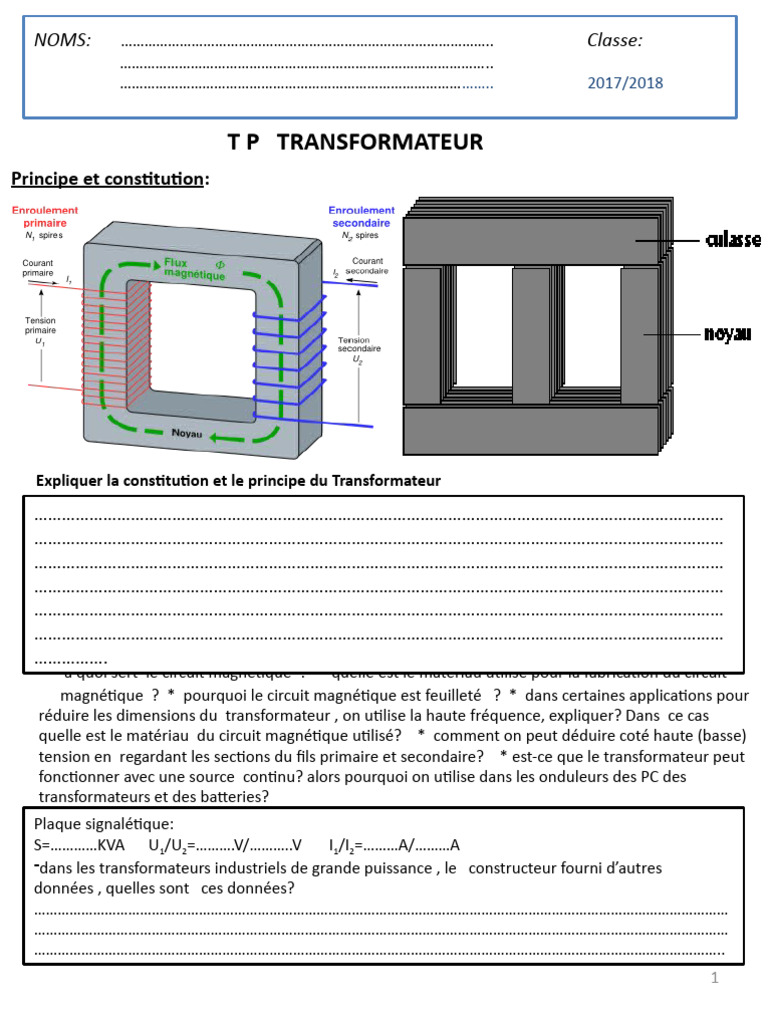 TP TR2 | PDF | Transformateur électrique | Puissance (physique)