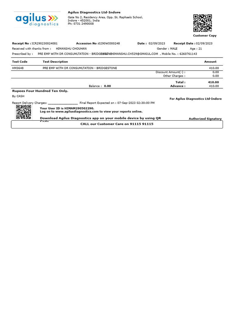 Agilus Diagnostics Report for Himanshu | PDF